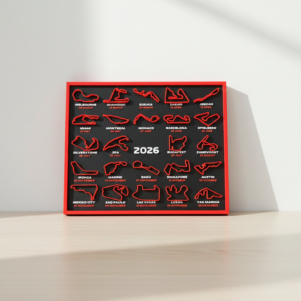 3D Printed F1 Racing Calendar 2026 – All Circuits Track Wall Art with ...